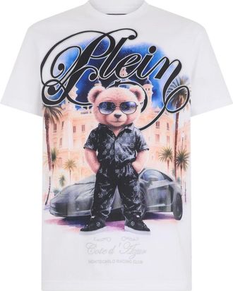 Philipp Plein Homme, Tops, Blanc, Taille: 3XL T-Shirt Col Rond Teddy