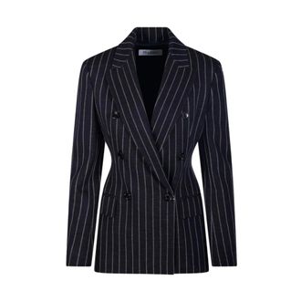 Max Mara Femme, Vestes, Bleu, Taille: 36 FR Blazer en Laine Pinstrip&eacute; Double Boutonnage