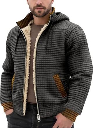 Generic Hoodie Polaire Homme Zip Complet - Manteau Hiver Chaud Doubl&eacute; Sherpa Velours Gaufre Ample D&eacute;contract&eacute;, Protection Thermique & Confort Durable(Grey, M)