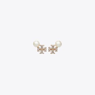 Tory Burch Moondance Logo and Pearl Stud Earrings