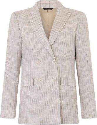 Brooks Brothers Femme, Vestes, Beige, Taille: 36 FR Blazer en m&eacute;lange de coton &agrave; rayures