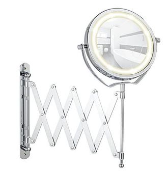 WENKO Miroir cosm&eacute;tique mural t&eacute;lescope Brolo - r&eacute;glable en hauteur, orientable, Acier, 18.5 x 38.5 x 45 cm, Chrom&eacute;