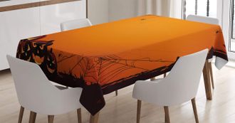 Abakuhaus Orange Tischdecke, Halloween-Kürbis Scary, Pflegeleicht mit Modernster Druck Technologie Waschbar und Personalisiert, 140 x 170 cm, Siegel Braun Orang