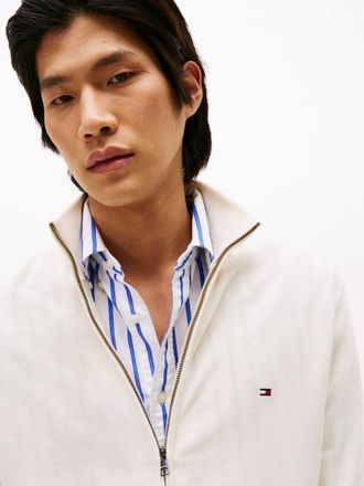 Tommy Hilfiger Strickjacke ESSENTIAL COTTON ZIP THRU mit Logostickerei