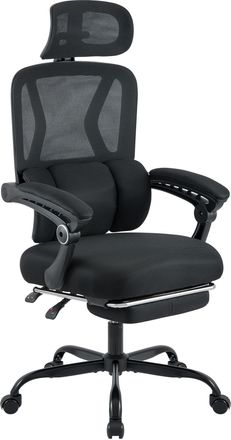 Clp Bürostuhl ergonomisch Liberton, mit Fußstütze und Kopfstütze, höhenverstellbar drehbar, Rückenlehne mit Lordosenstütze aus Netzbezug, Farbe:schwarz