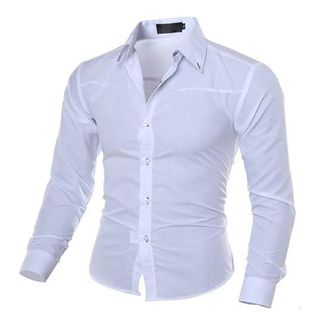 Generic Chemise habill&eacute;e formelle extensible &agrave; manches longues pour homme - Chemise en rayonne pour mariage, blanc, L