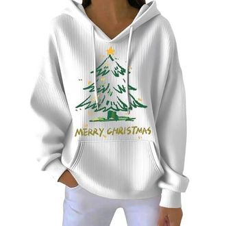 Generic Sweat à capuche de Noël léger pour femme, surdimensionné, tendance, à manches longues, décontracté pour entraînement, fête, cadeaux de Noël, blanc, XX