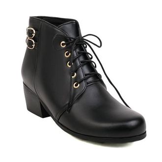 Generic Bottines Chelsea tendance à lacets pour femme Style britannique Bout rond Talon bloc Chaussures dhiver décontractées, Noir, 39.5 EU