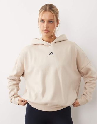 adidas adidas Performance - Studios - Kapuzenpullover in Steinbeige und Marineblau mit den drei Streifen-Wei&szlig;
