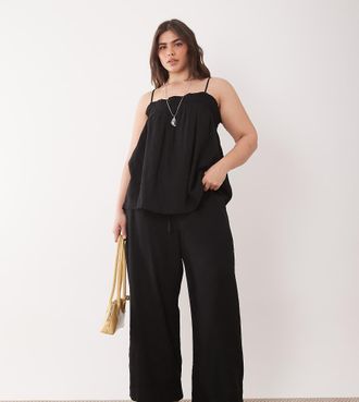 Nobody's Child L&auml;ssige Leinenhose in Schwarz mit Bindeg&uuml;rtel, Kombiteil