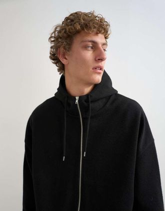 Topman Kapuzenpullover mit kastigem Schnitt und Stehkragen in Schwarz