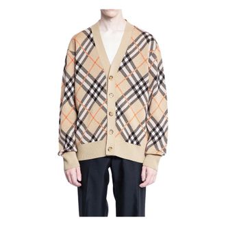 Burberry Homme, Pulls, Beige, Taille: M Check Wool Mohair Blend Cardigan