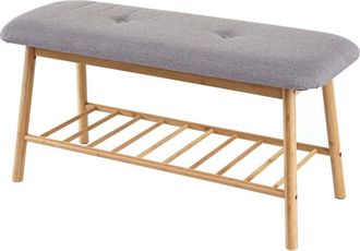 Hhg Sitzbank Schuhregal 609, Polsterbank Bank Schuhablage, Bambus 44x90x34cm