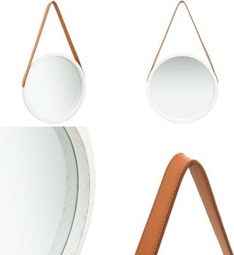 vidaXL Miroir mural avec sangle 40 cm Blanc - Miroir Mural - Miroir Rond - Miroir Décoratif - Miroir Vintage - Miroir Suspendue - Home & Living