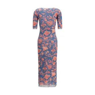 Etro Floral Stretch Tulle Dress - Blue