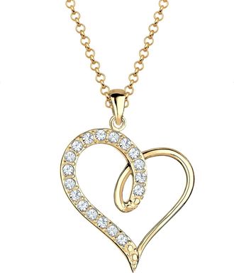 Elli Halskette Damen Herz Cut-Out Anhänger Symbol Liebe Elegant mit Kristalle aus 925 Sterling Silber