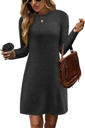 Zeagoo Robe Pull Femme &agrave; Manches Longues Robe Tricot&eacute; Manches Longues &agrave; Col Rond Robes Automne Hiver Casual Tunique Noir XXL
