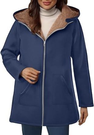 Generico Manteau Femme Dhiver Élégant Long Veste À Capuche Chaud Parka Automne Hiver Vestes Rembourré Casual Veste Manteaux Polaire Outwear Avec Zip Et Poches 