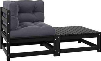 vidaXL 2-tlg. Garten-Lounge-Set mit Kissen Schwarz Kiefer Massivholz - Vidaxl