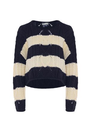 Dreimaster Dreimaster Pullover mit Streifen Damen Wollwei&szlig;/Marine