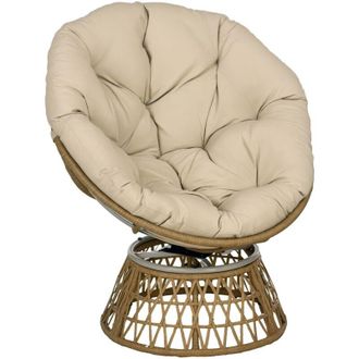 OUTSUNNY Fauteuil papasan - Outsunny - r&eacute;sine tress&eacute; rotin PE - pivotant &agrave; 360&deg; - coussin rembourr&eacute; - 85 x 70 x 82 cm - kaki