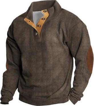 Generic Sweatshirts pour hommes, pulls dautomne à manches longues, haut sans capuche, chemise dextérieur à manches longues, sweat-shirt décontracté, café, 3XL
