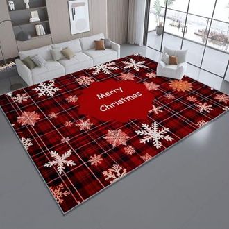 Generic Tapis 160 x 230 cm D&eacute;coratif De Damier De No&euml;l Simple Flocons De Neige, Tapis De Chambre &agrave; Coucher antid&eacute;rapant Poil Court - pour Salon Chambre &agrave; Couc