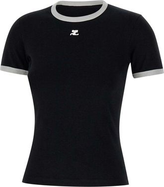 Courr&egrave;ges Femme, Tops, Noir, Taille: 42 FR Signature Contrast T-shirt