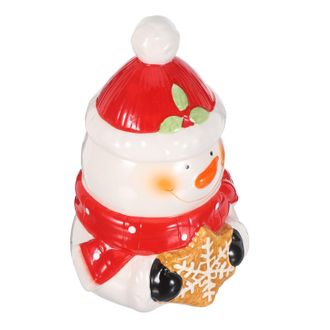 NUOBESTY Vintage Keramik Weihnachtsplätzchendose mit Luftdichtem Deckel Schneemann Motiv Robuste Keks Bonbondose für Festliche Weihnachtsdeko und Vielseitige A