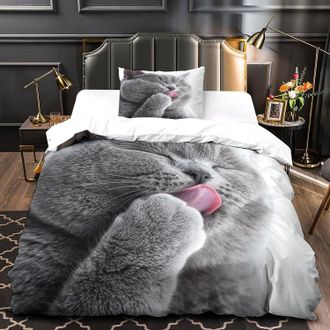 Generic Bettw&auml;sche 135x200 Britisch Kurzhaar Katze 3D Bettw&auml;sche-Sets Niedliche Haustiere 3 Teilig Superweich Mikrofaser Bettbezug und 2 Kissenbez&uuml;g 80&times;80cm m
