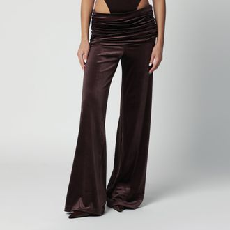 Andamane Braune Hose in Samtoptik mit drapiertem Bund