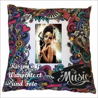 Indigos UG Foto-Kissen mit eigenem Foto individuell Bedruckt - Mad Musik - selbst gestalten - 38x38 cm - bunt - mit Kissenf&uuml;llung - personalisierte Geschenkidee 