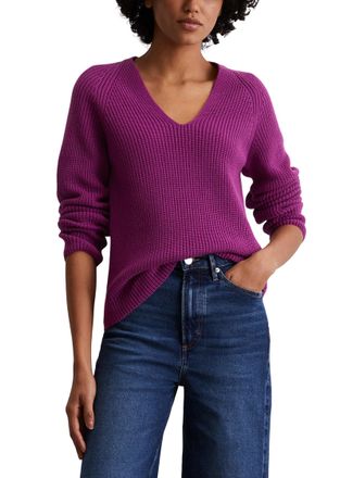 Marc O'Polo Damen Strickpullover mit V-Ausschnitt Slim Fit, Lila (Fresh Berry), M