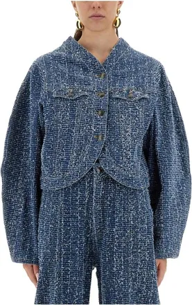 Rotate Rotate Birger Christensen - Veste Courte en Tweed - Femme - Vestes - Bleu - Taille: 40 FR