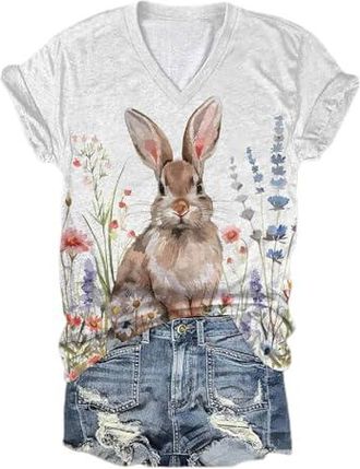 Generic T-shirt &agrave; manches courtes imprim&eacute; lapin de P&acirc;ques pour femme - T-shirt graphique de P&acirc;ques - Happy Easter Holiday - Haut de P&acirc;ques, blanc, XL