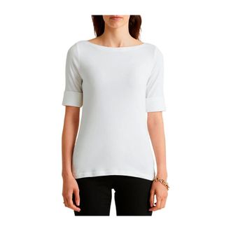 Ralph Lauren Femme, Tops, Blanc, Taille: 40 FR T-shirt &agrave; encolure bateau en coton stretch