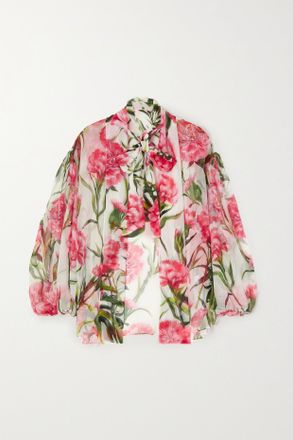 Dolce & Gabbana Bluse Aus Seidenchiffon Mit Blumenprint Und Schleife - Pink