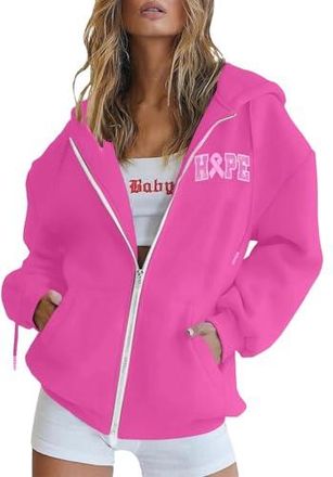 Generic Vestes &agrave; capuche et sweatshirts pour femmes 2026 - Pull imprim&eacute; d&eacute;contract&eacute; &agrave; manches longues - Haut de sport pour un usage quotidien, rose vif, XXL