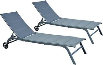 Concept Usine | Lot de 2 Transats en Aluminium avec roulettes | Design Lisboa Gris Fonc&eacute; | Assise en Textil&egrave;ne | Robuste, Pratique et L&eacute;ger | Inclinable 5 Positions