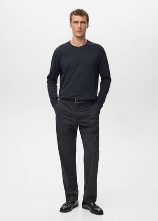 Mango T-shirt manches longues regular-fit bleu marine - Homme - XXL - MANGO MAN