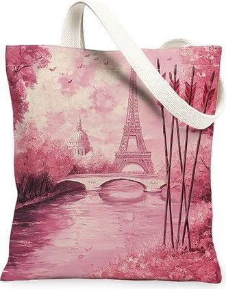 Generic Sacs fourre-tout en toile &agrave; motif floral &eacute;l&eacute;gant, sacs d&eacute;picerie r&eacute;utilisables, l&eacute;gers et lavables pour voyage, pique-nique, 33 x 38 cm