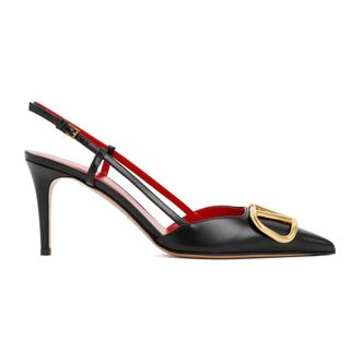 Valentino Garavani Femme, Chaussures, Noir, Taille: 38 1/2 EU Escarpin Slingback en Cuir de Veau avec Signature Vlogo