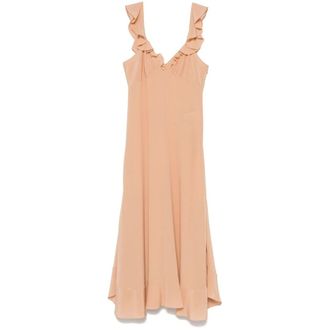Chlo&eacute; Robe V-Neck en Soie avec Volants - Femme - Robes - Brun - Taille: 42 FR