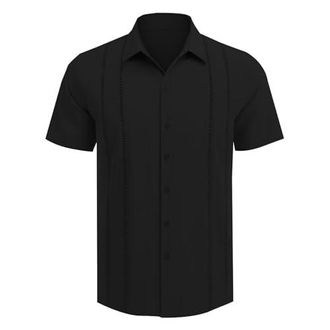 Generico Chemises pour homme Emboadlie Chemise à manches courtes avec boutons sur le devant et imprimé Haut de Noël décontracté de plage Chemise boutonnée en l