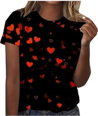 Generic T-shirt d&eacute;contract&eacute; &agrave; manches courtes et col rond pour femme Imprim&eacute; coeur Tie Dye | T-shirt d&eacute;t&eacute; doux et respirant pour un usage quotidien, les vacan