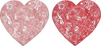 Garneck NOLITOY 2 St&uuml;ck Herzf&ouml;rmige Tischsets aus Langlebigem PVC mit Rosenmuster Wiederverwendbare Platzsets f&uuml;r Heim und Festtagsdekoration