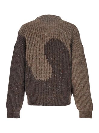 ERL Mens Brown Knit Crewneck Sweater With Bicolor Motif Wool Tops Top