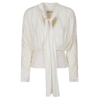 Self Portrait Top en jersey &agrave; col nou&eacute; - Femme - Blouses et Chemises - Blanc - Taille: 38 FR