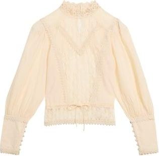 Petite Mendigote Top manches longues &agrave; dentelle en coton m&eacute;lang&eacute;