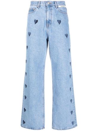 Kimhekim jean &eacute;vas&eacute; &agrave; imprim&eacute; coeur - Bleu